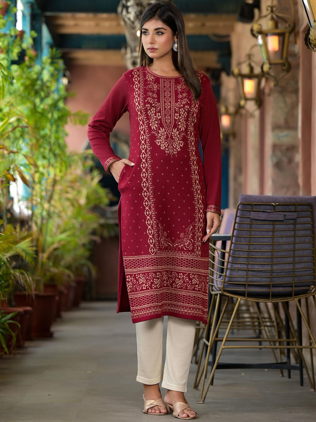 Buy Juniper Ethnic Motif Printed Winter Kurta - Kurtas for Women ...
