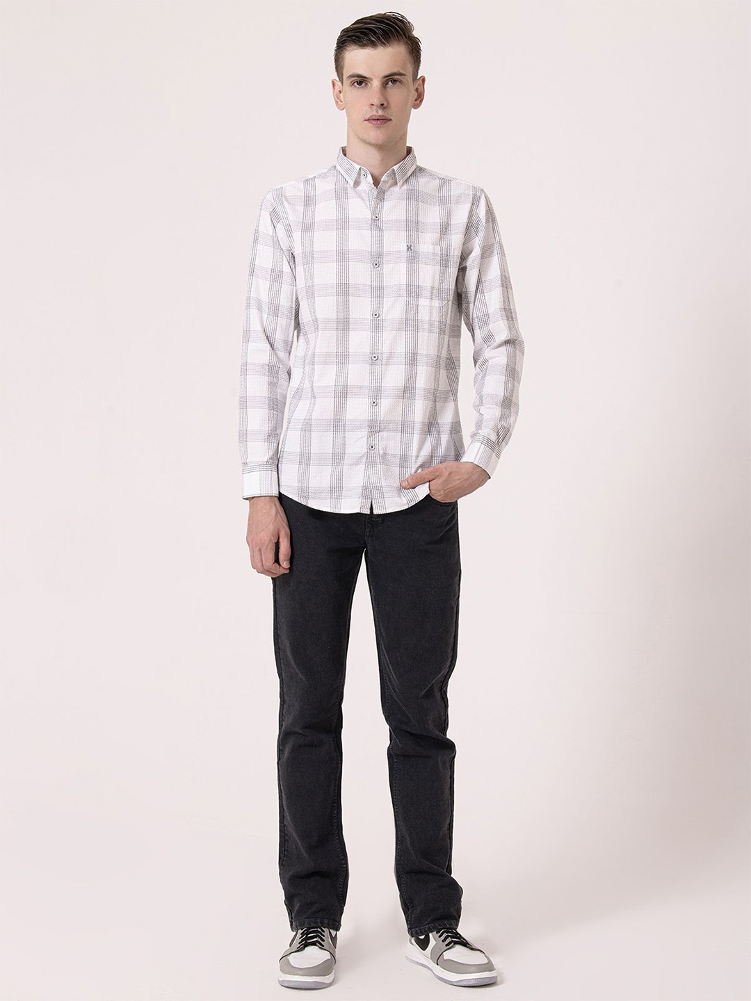 Buy Albion By CnM Men Spread Collar Grid Tattersall Checked Casual ...