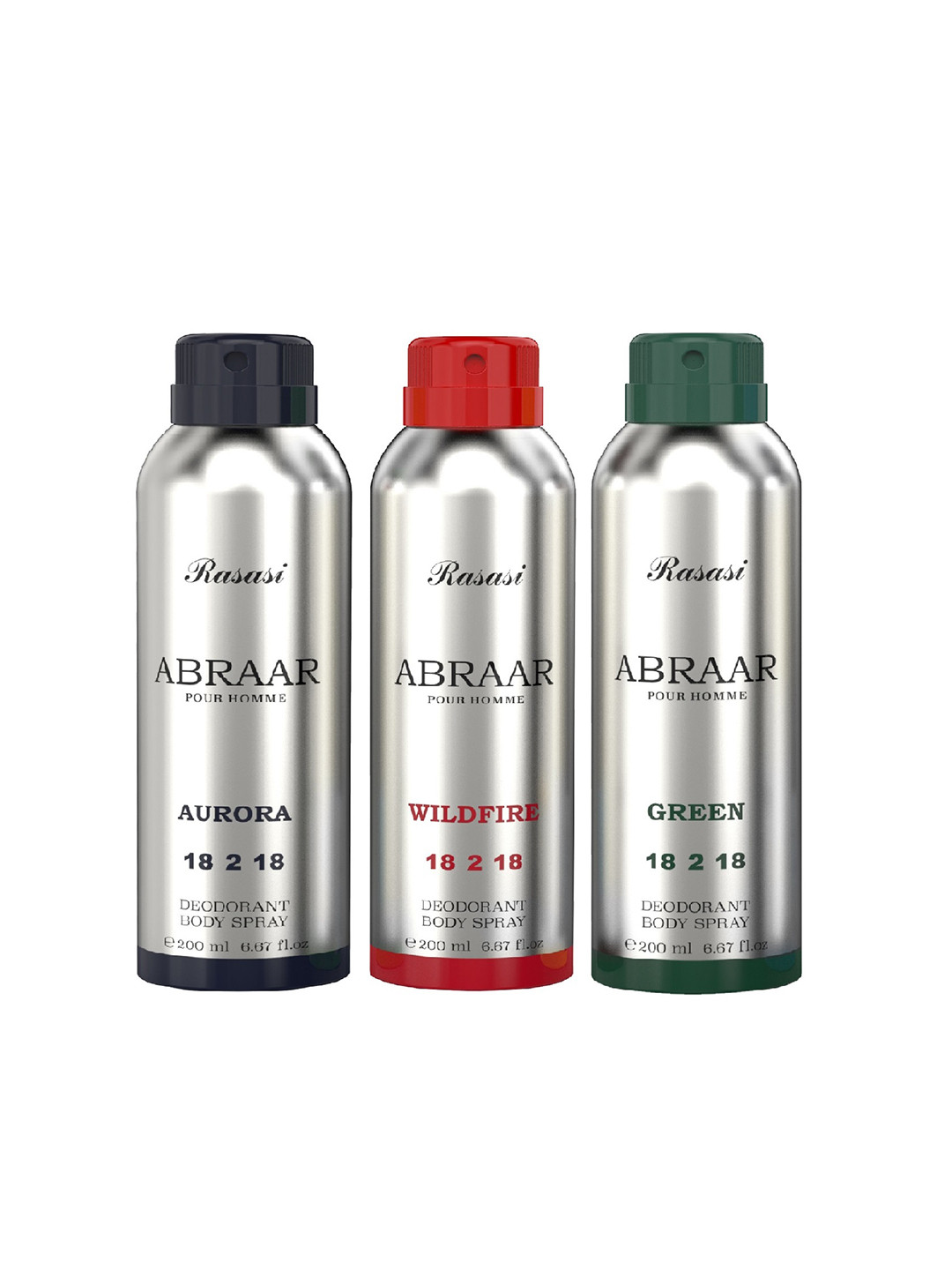 Buy Rasasi Set Of 3 Abraar Aurora, Green & Wildfire Deodorant Body ...
