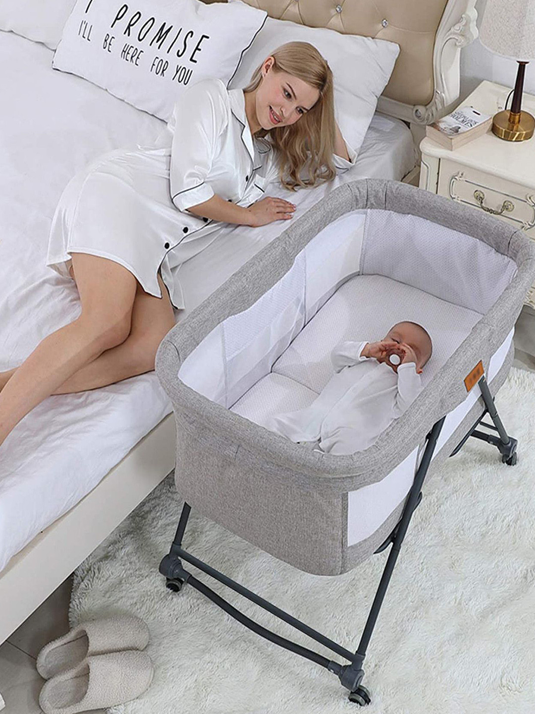 Buy HOUSE OF QUIRK Grey & White Printed Foldable Cradle - Cradles for ...