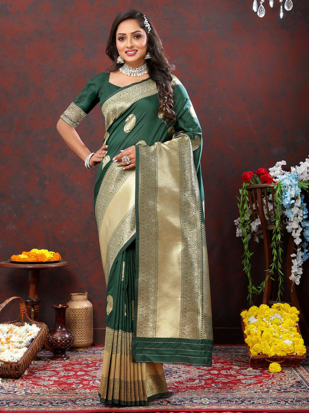 Buy MOKSHA DESIGNS Woven Design Zari Pure Silk Kanjeevaram Saree ...