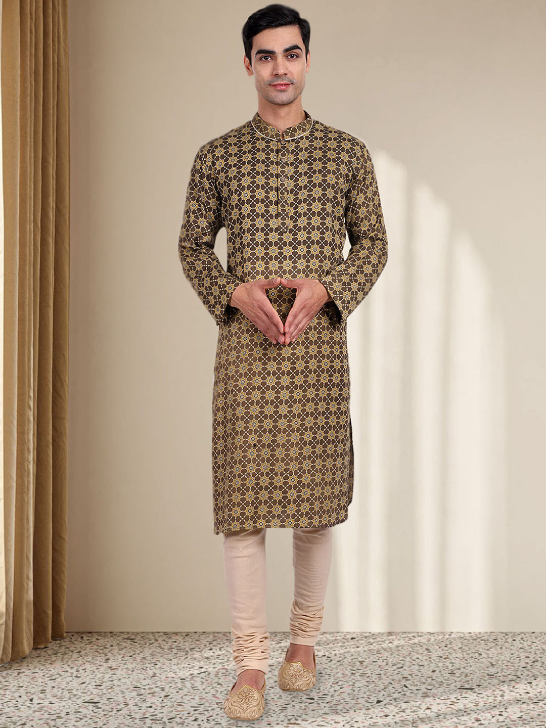 Buy Tesmare Ethnic Motifs Ajrak Printed Mandarin Collar Pure Cotton ...