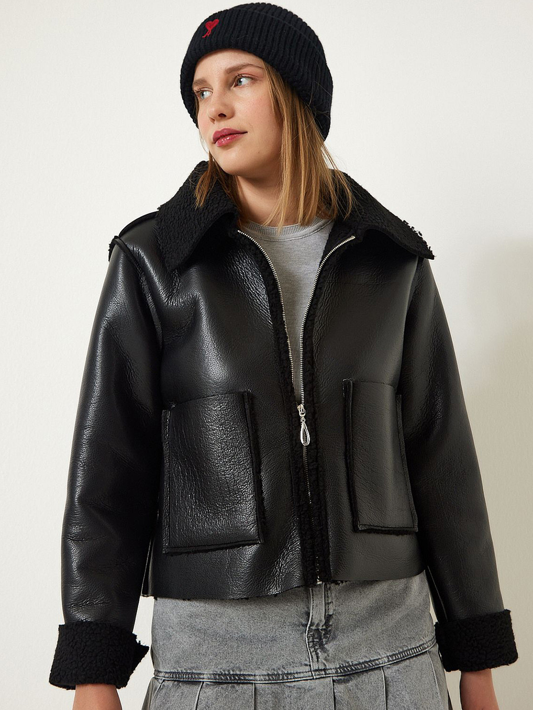 Buy Happiness Istanbul Women Solid Leather Jacket - Jackets for Women ...