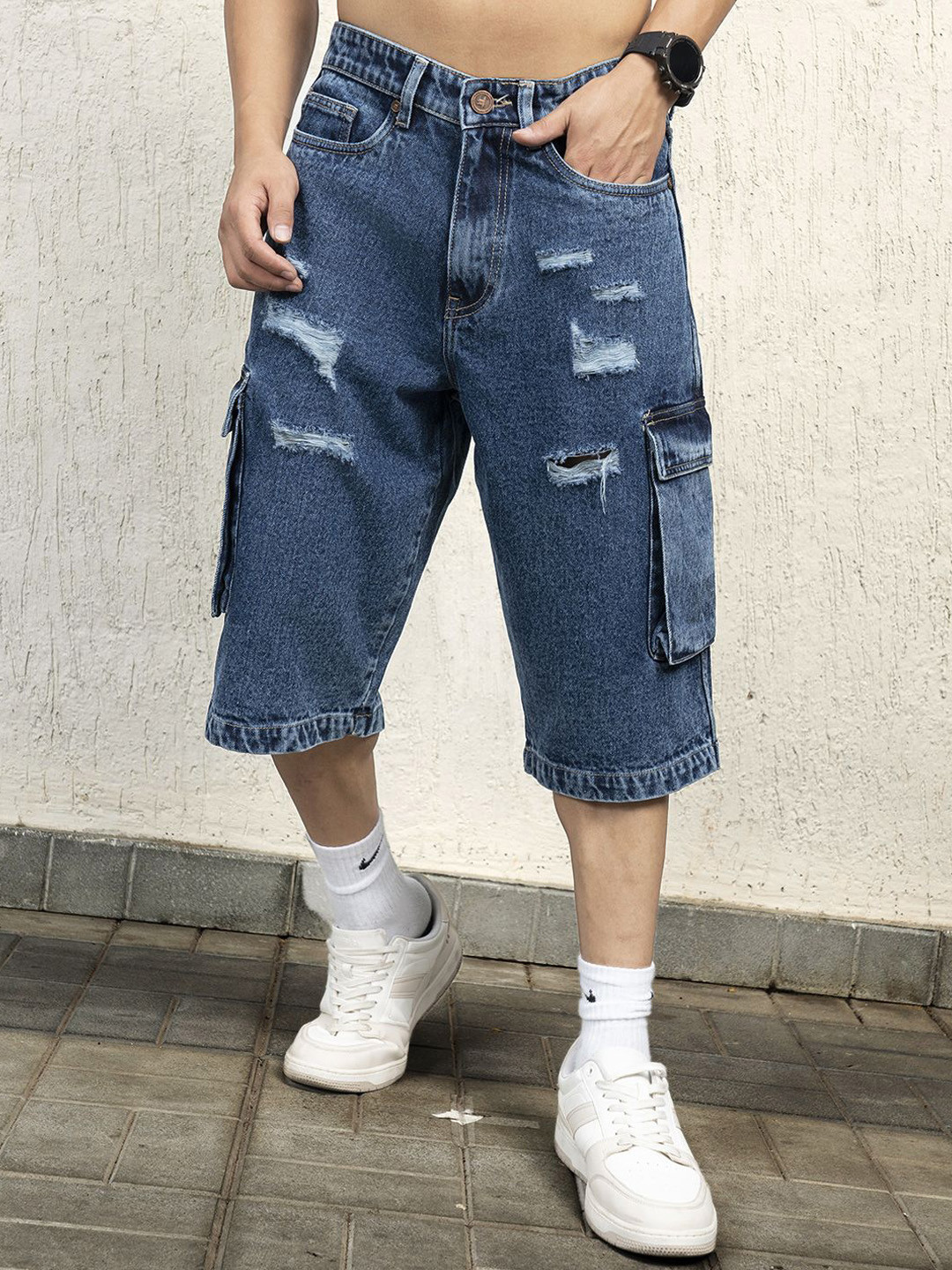 Buy Hubberholme Men Cotton High Rise Cargo Denim Shorts - Shorts for ...