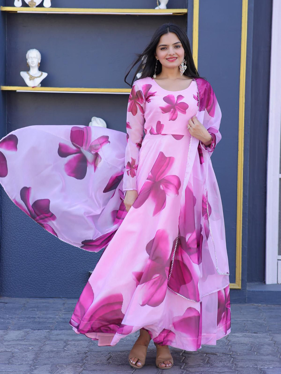 Buy MISS CLOTHING Floral Print Georgette Maxi Dress - Dresses for Women ...