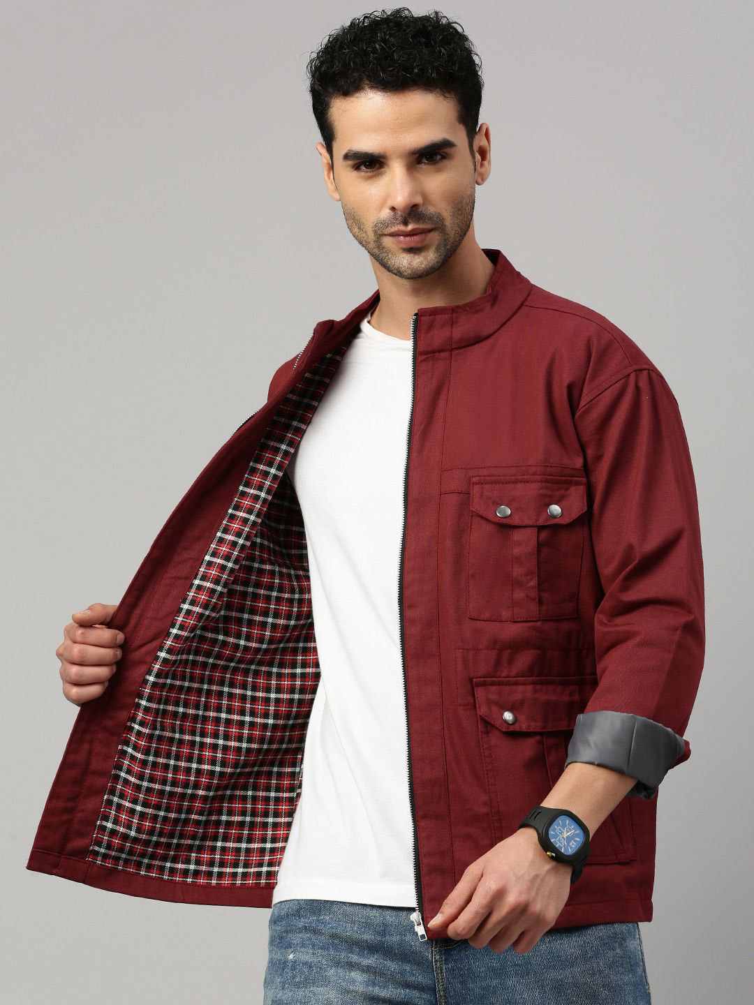 Buy VOXATI Men Checked Tailored Jacket With Patchwork - Jackets for Men ...