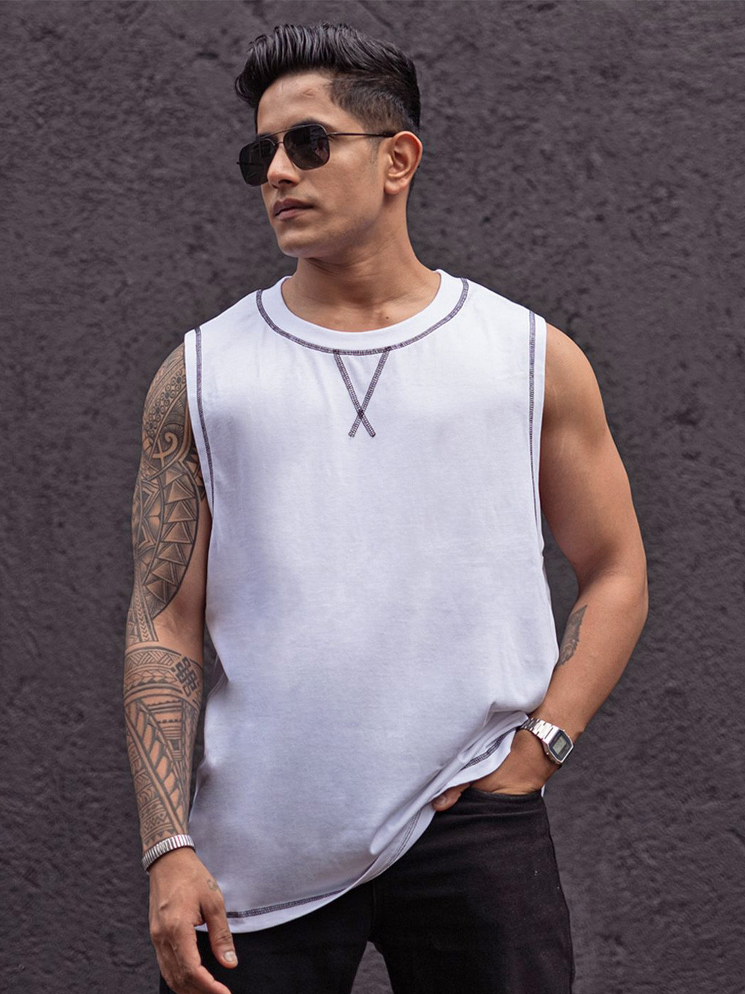 Buy Powerlook Men Solid Round Neck Pure Cotton Oversized T Shirt ...