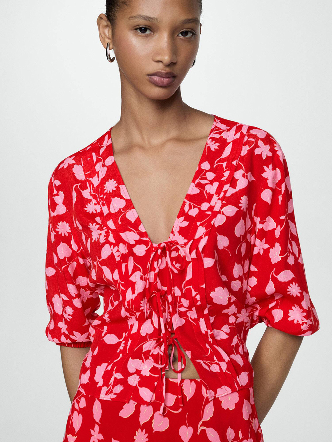 Buy MANGO Floral Print Front Bow Ties Top - Tops for Women 30373621 ...