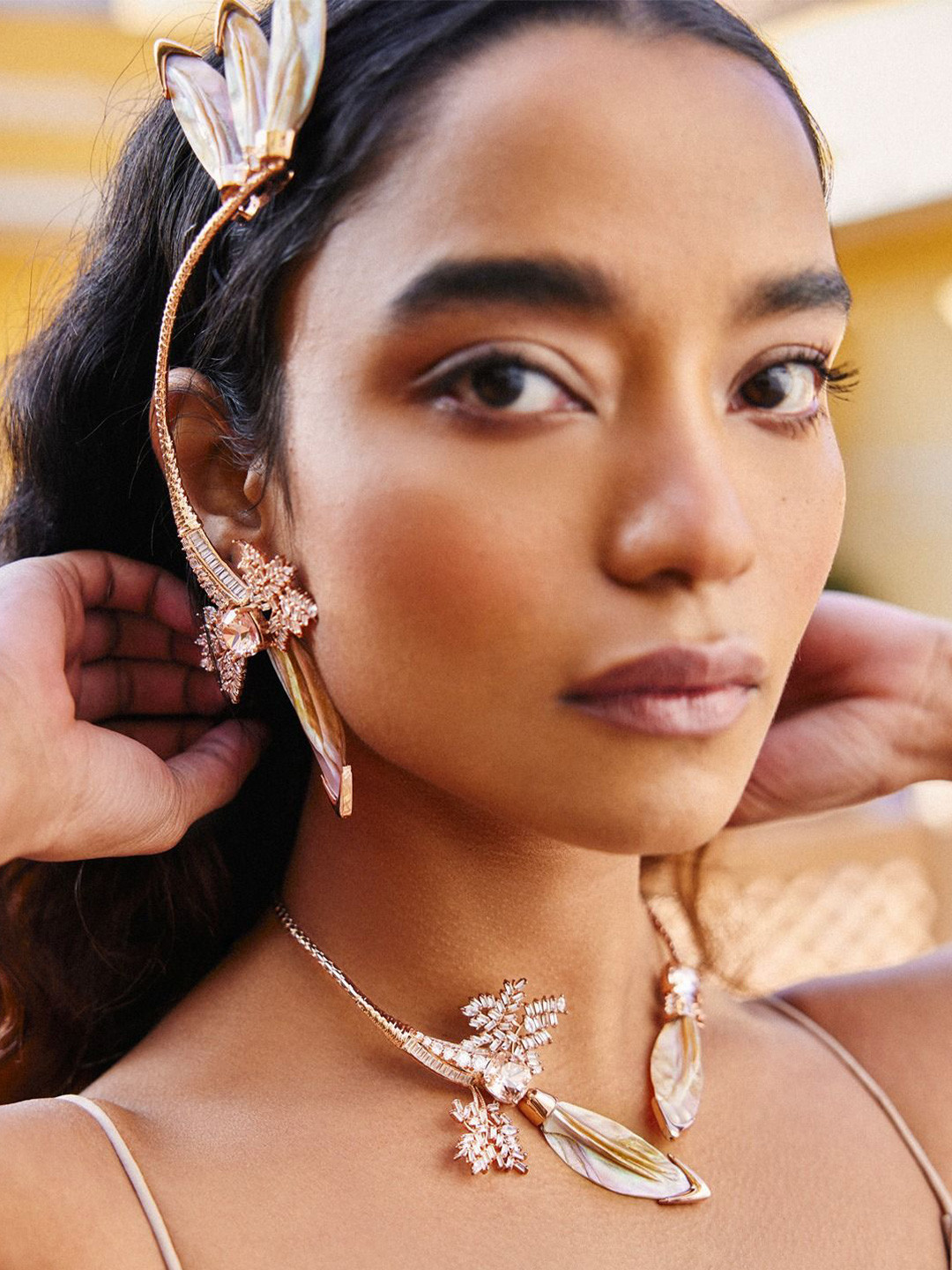 Buy Outhouse Rose Gold Plated Stone Studded Necklace - Necklace And ...