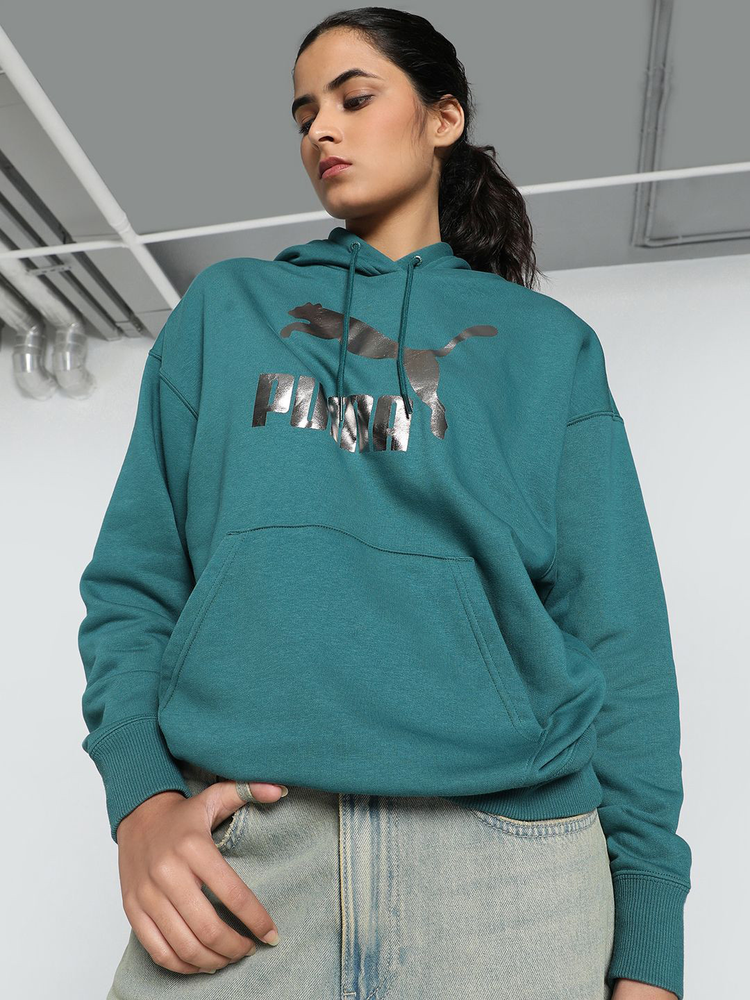 Buy Puma Women CLASSICS Shiny Logo Hoodie Printed Sweatshirts ...