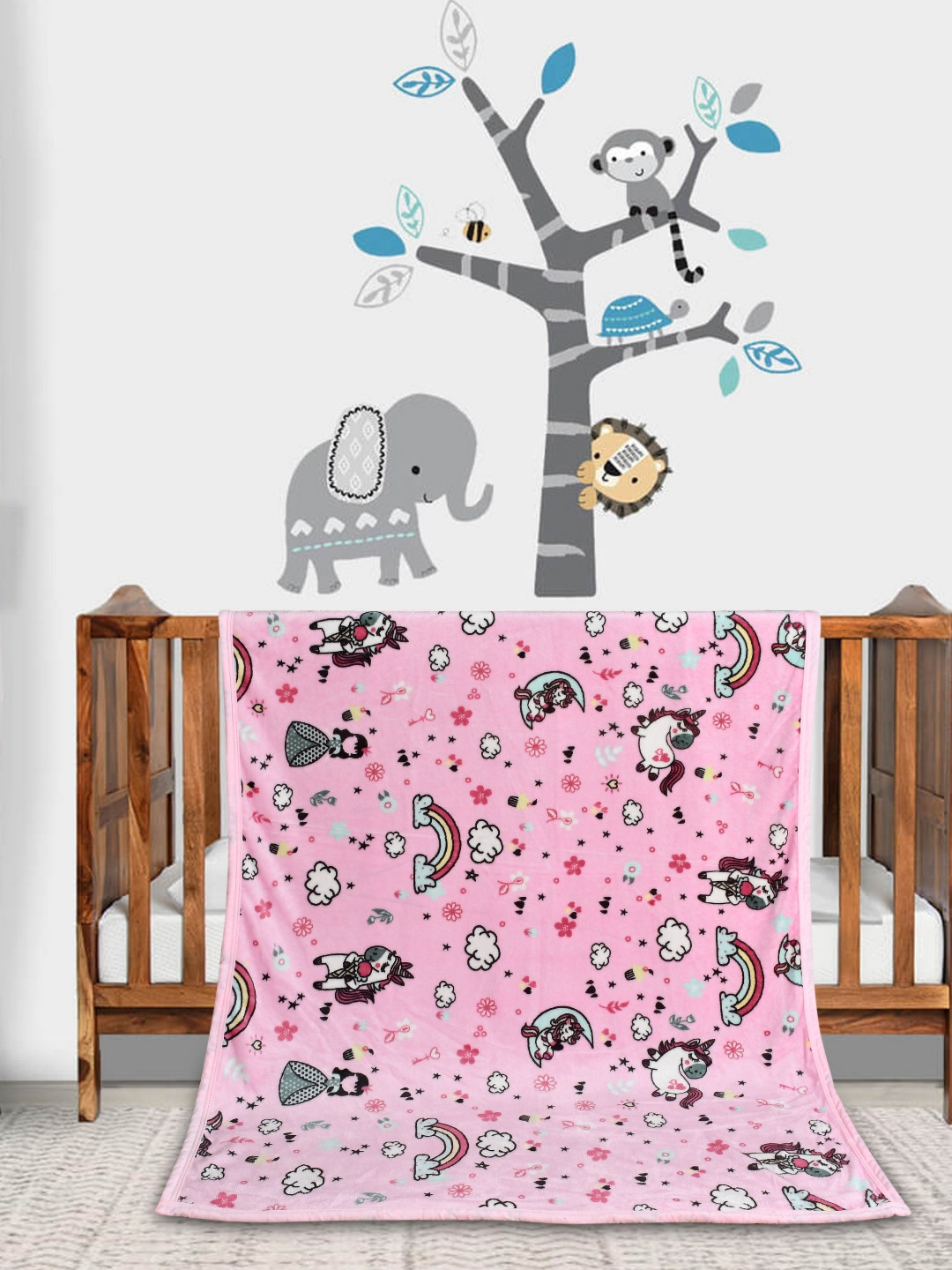 Buy Florida Pink & Blue Cartoon Characters Single Bed Blanket ...