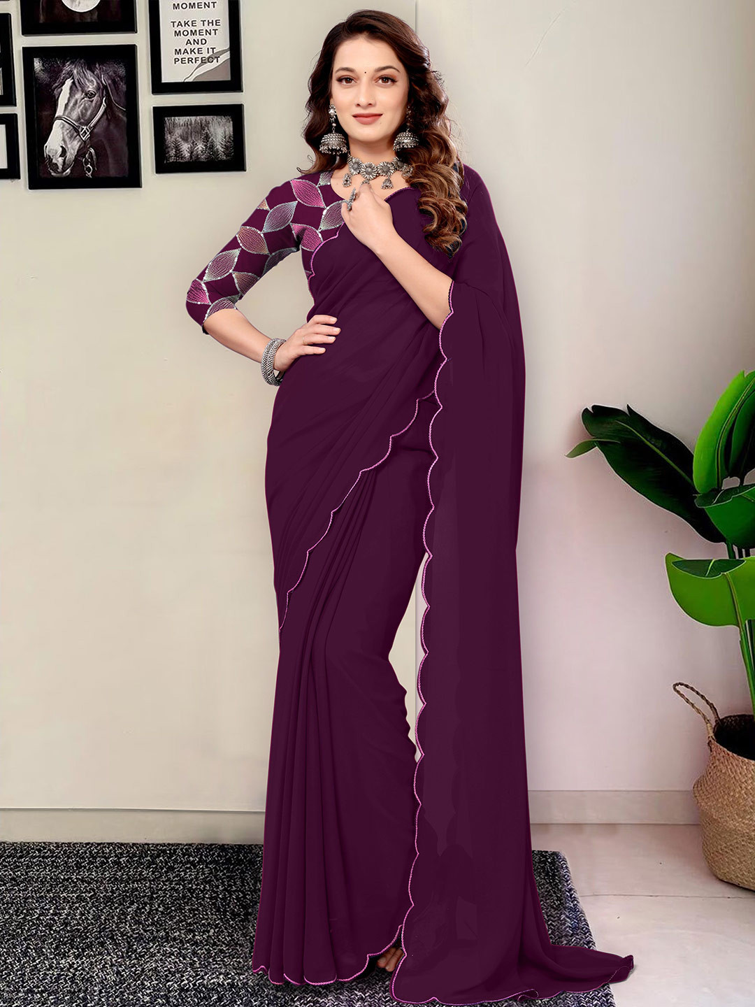 Buy ISHA TRADE Solid Pure Georgette Saree - Sarees for Women 30506441 ...