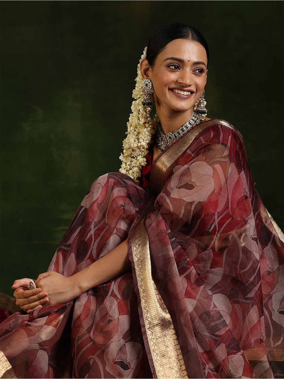 Buy Libas Floral Zari Organza Saree - Sarees for Women 30504155 | Myntra