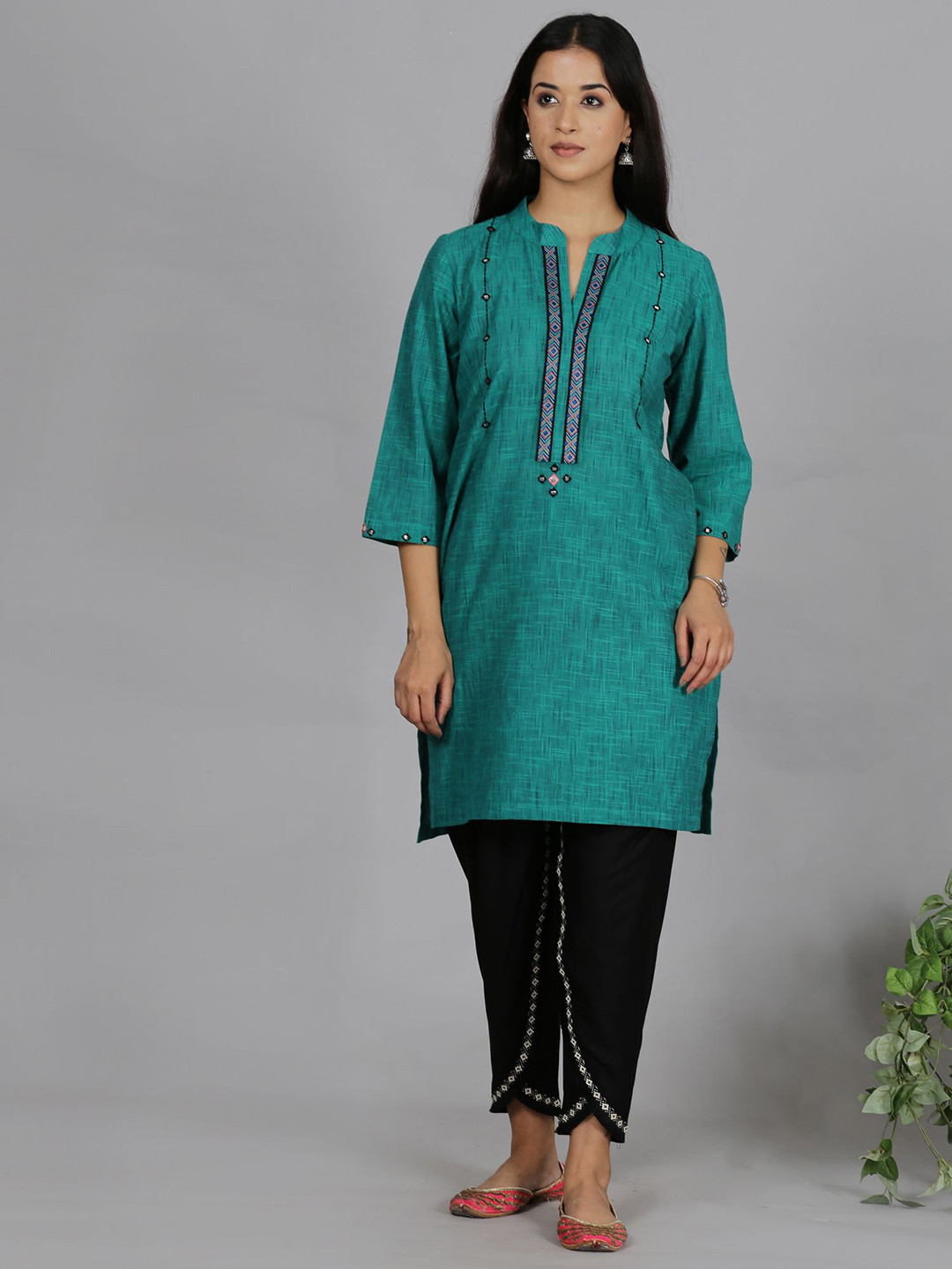 Buy Spring Soul Women Embroidered Regular Mirror Work Pure Cotton Kurta ...