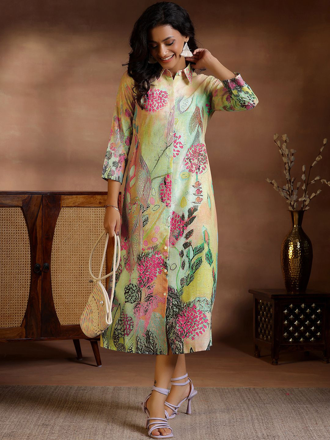 Buy Libas Floral Print Linen A Line Maxi Dress - Dresses for Women ...