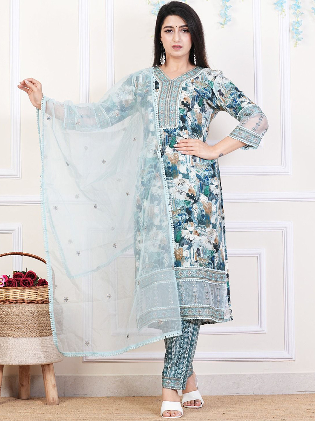 Buy JAFFRY EMBROIDERY Women Ethnic Motifs Printed Regular Thread Work ...
