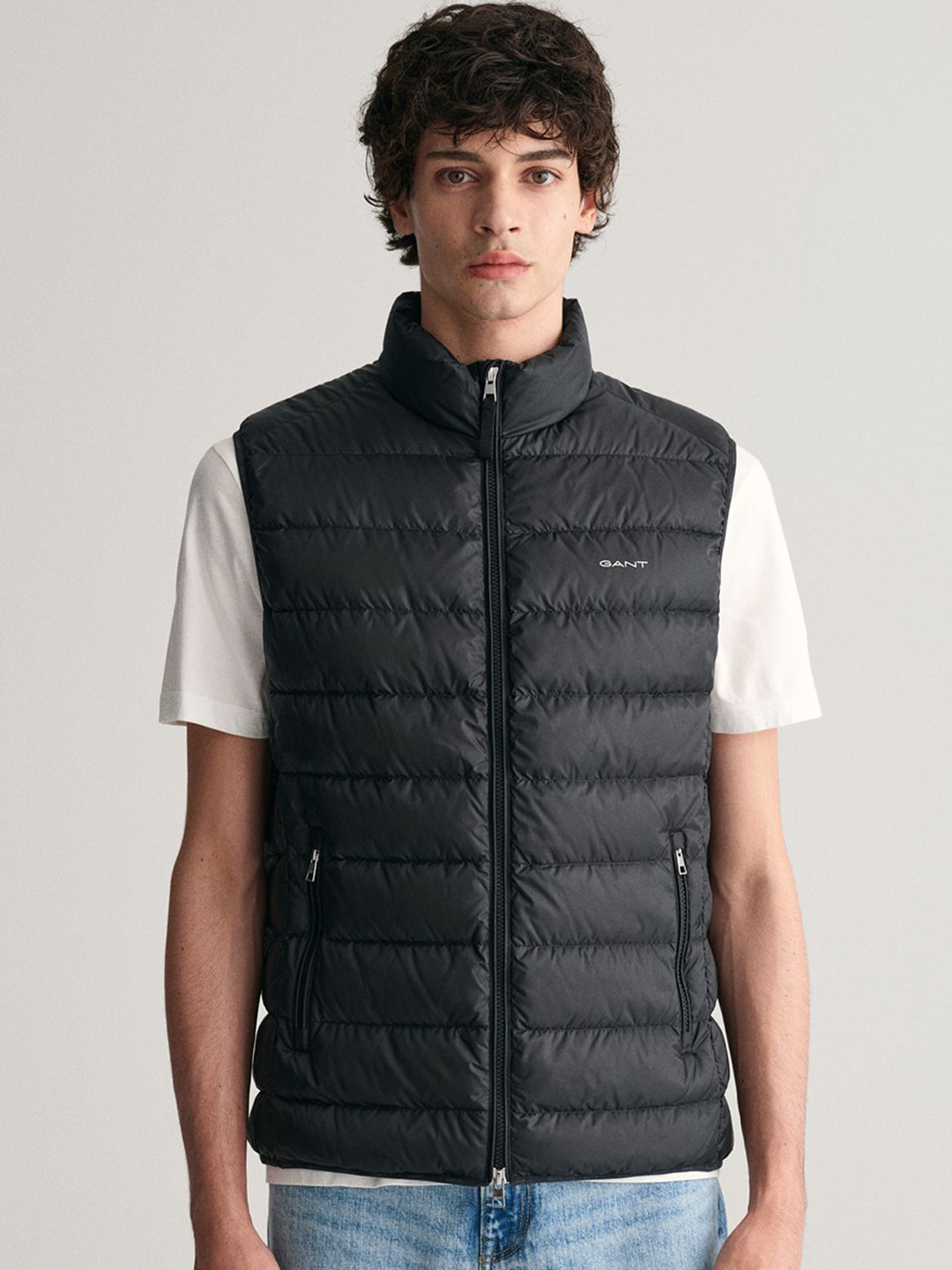 Buy GANT Men Solid Stand Collar Sleeveless Puffer Jacket - Jackets for ...