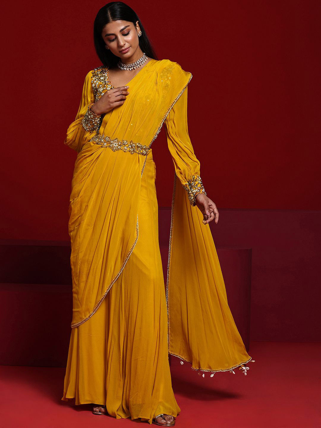 Buy Libas Art Embellished Draped Ruffled Saree - Sarees for Women ...