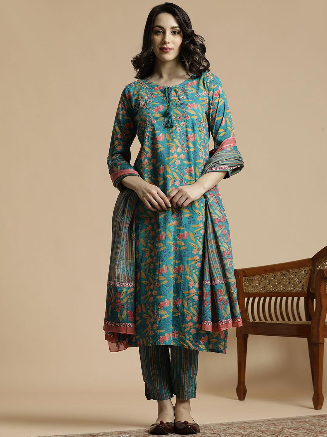 Buy Anouk Women Embroidered Regular Thread Work Kurta With Trousers ...