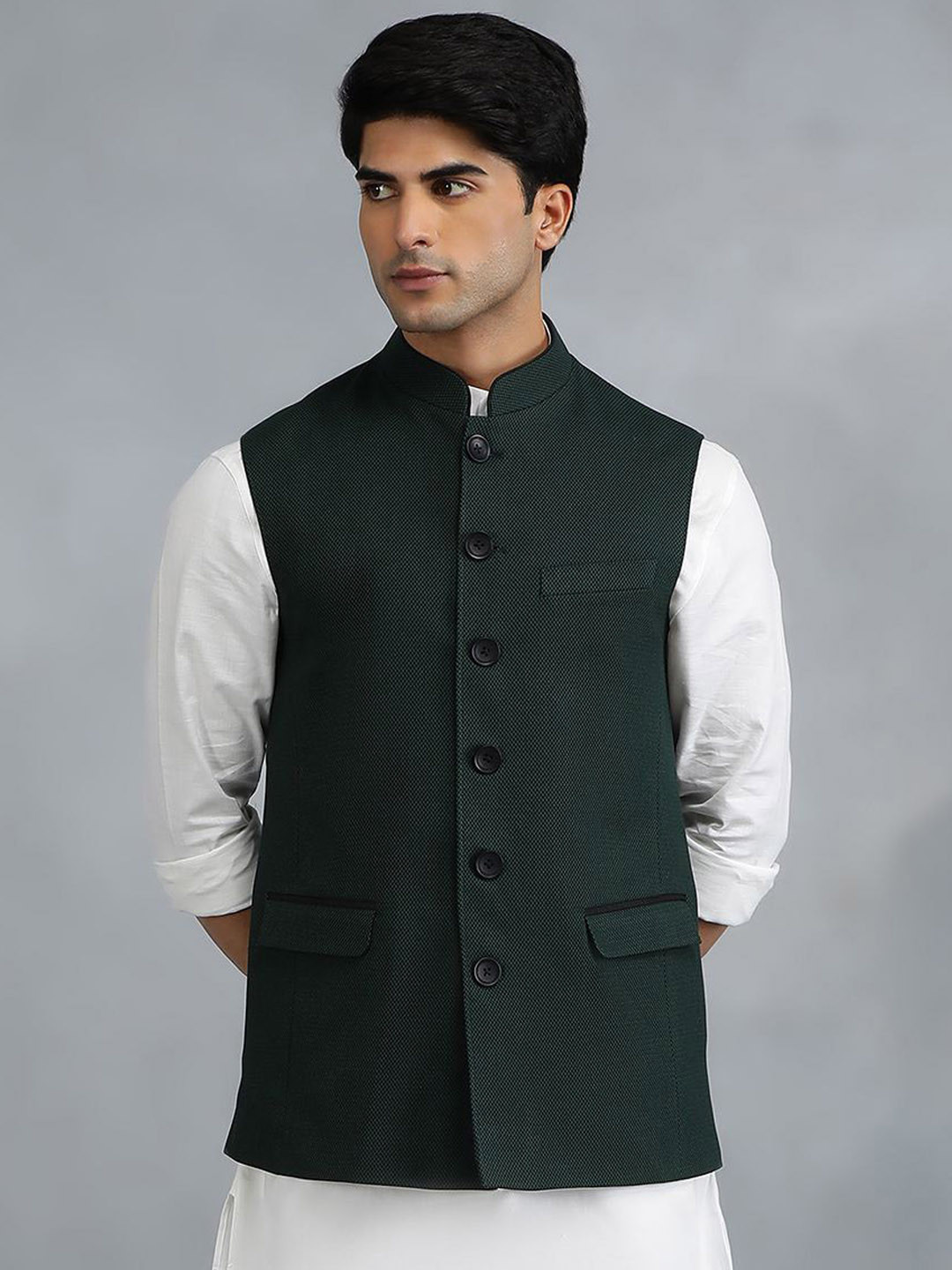 Buy MODI JACKET Geometric Woollen Longline Nehru Jackets Patchwork ...