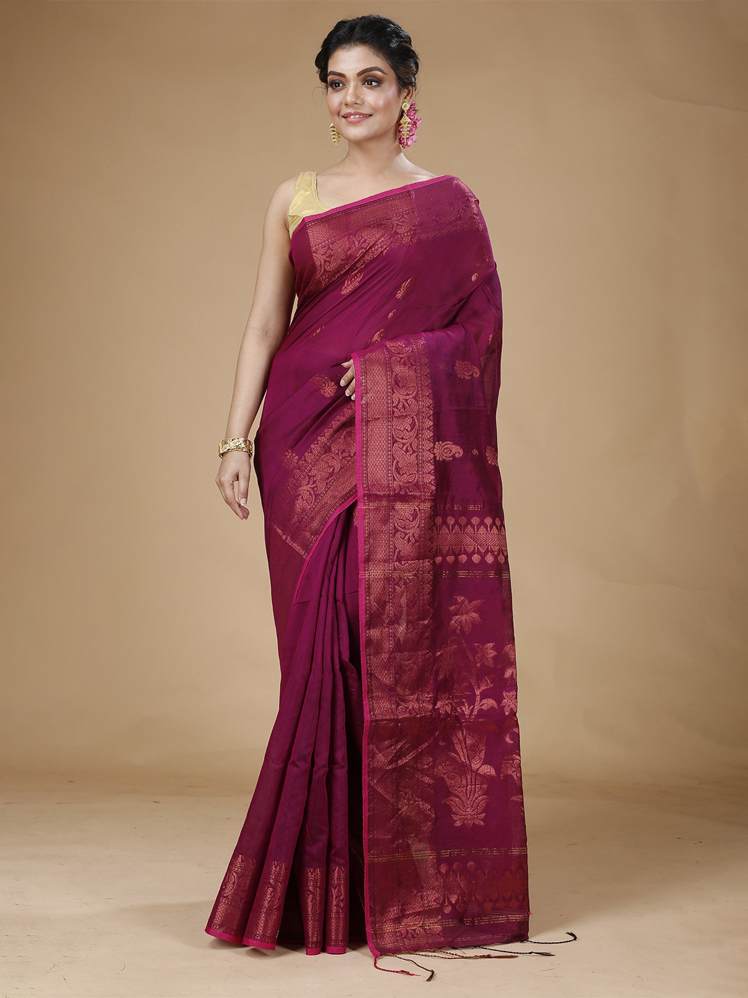 Buy SLAGHA Woven Design Zari Silk Cotton Jamdani Saree - Sarees for ...
