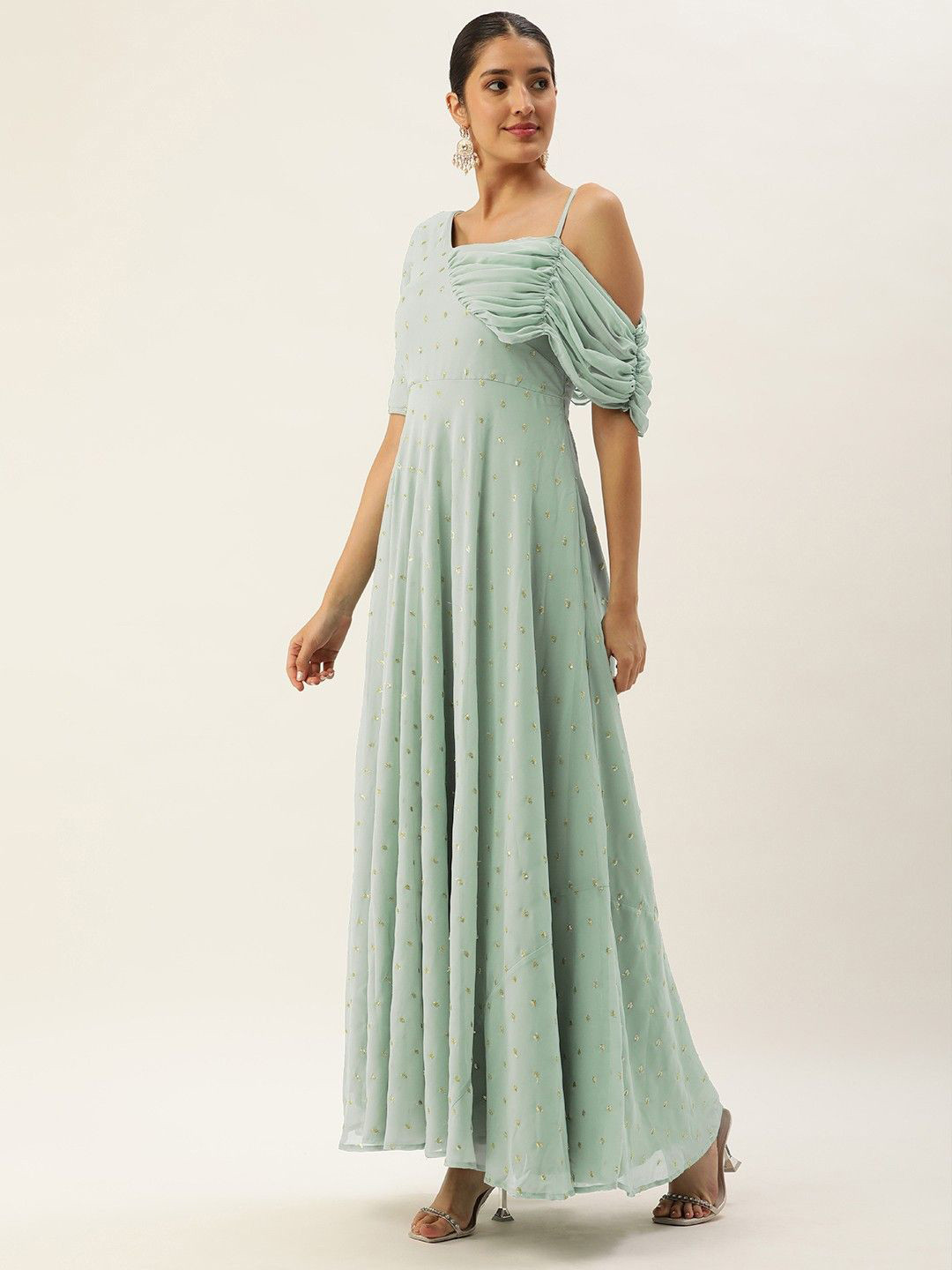 Buy Ethnovog Striped Cold Shoulder Georgette Maxi Dress - Dresses for ...