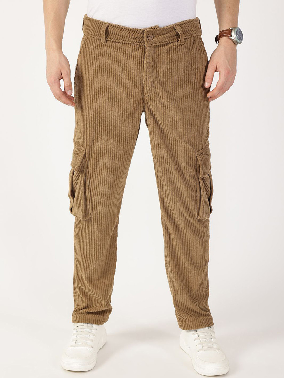 Buy Thomas Scott Men Smart Regular Fit Corduroy Cargos - Trousers for ...