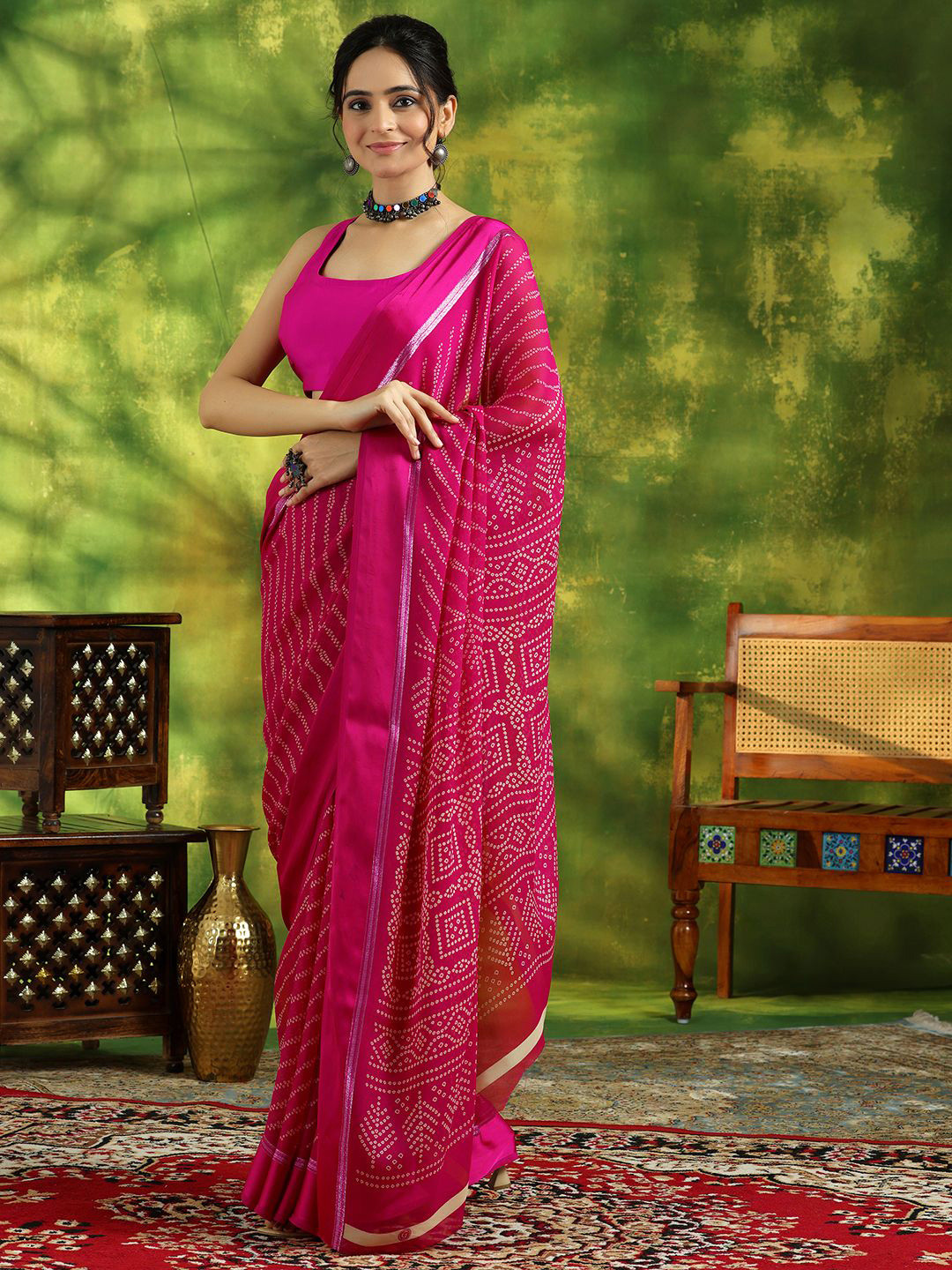 Buy Libas Bandhani Printed Satin Saree - Sarees for Women 31895020 | Myntra