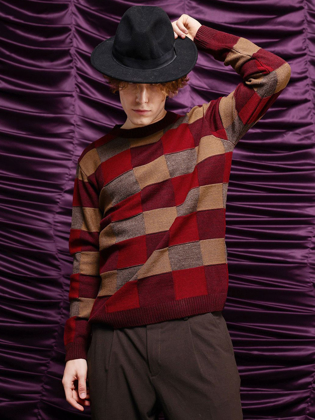 Buy RARE RABBIT Men Checked Pullover Sweater - Sweaters for Men ...