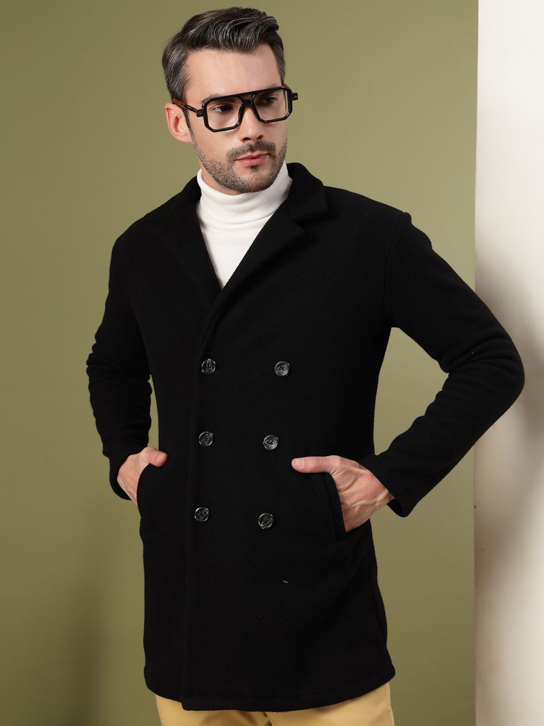 Buy Rigo Men Notched Lapel Collar Double Breasted Overcoat - Coats for ...