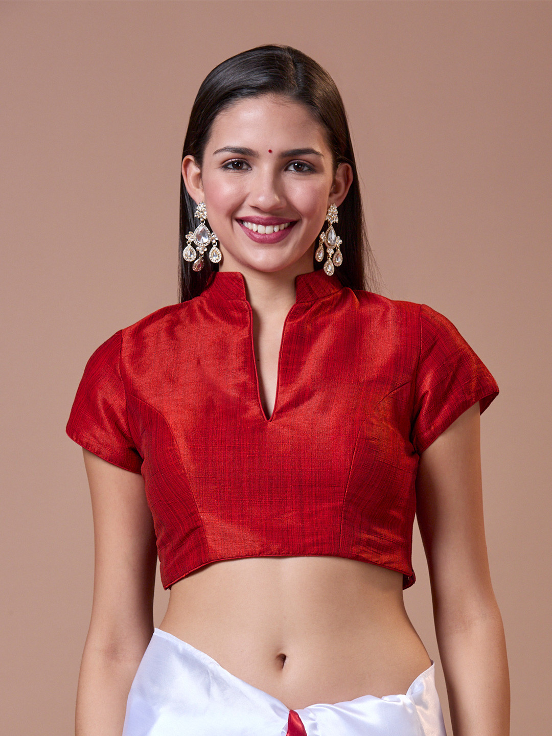 Buy SALWAR STUDIO Silk Mandarin Collar Saree Blouse - Saree Blouse for ...