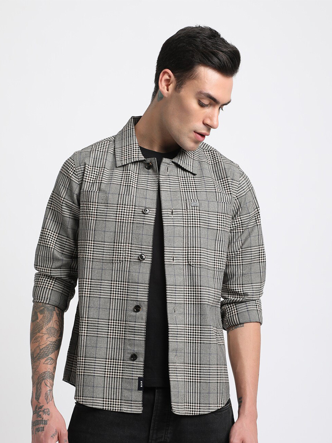Buy THE BEAR HOUSE Men Checked Regular Fit Cotton Shacket - Shirts for ...