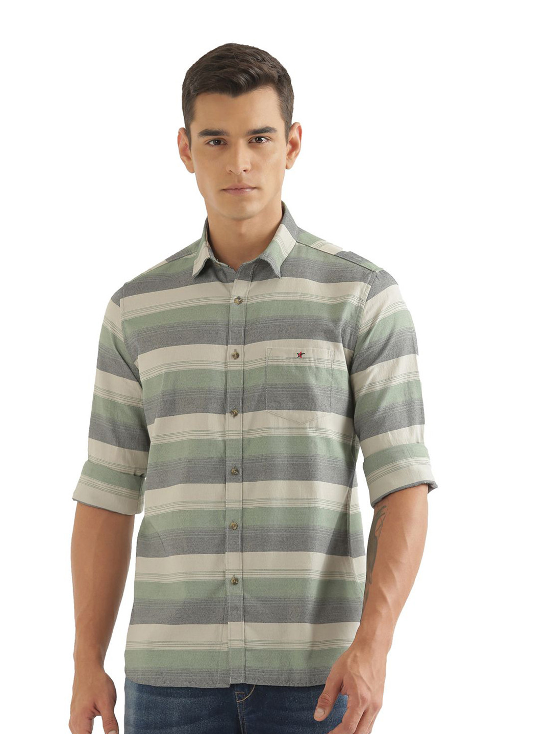 Buy CROYDON UK Men Comfort Horizontal Stripes Opaque Striped Casual ...