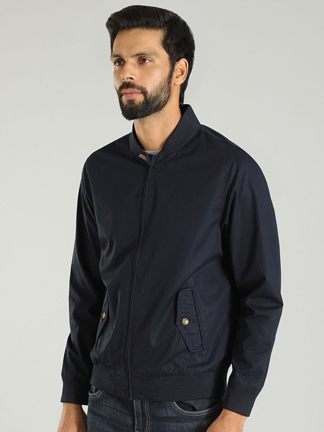 Buy Indian Terrain Men Stand Collar Solid Cotton Casual Insulator ...