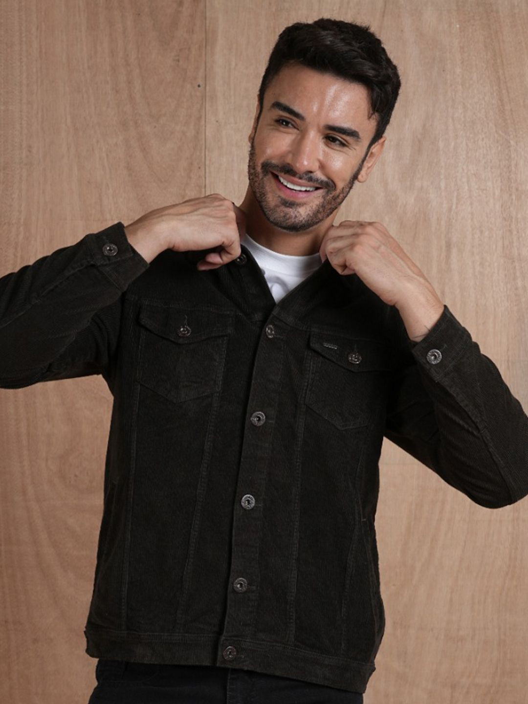 Buy PRONK Men Spread Collar Solid Cotton Casual Lightweight Denim ...