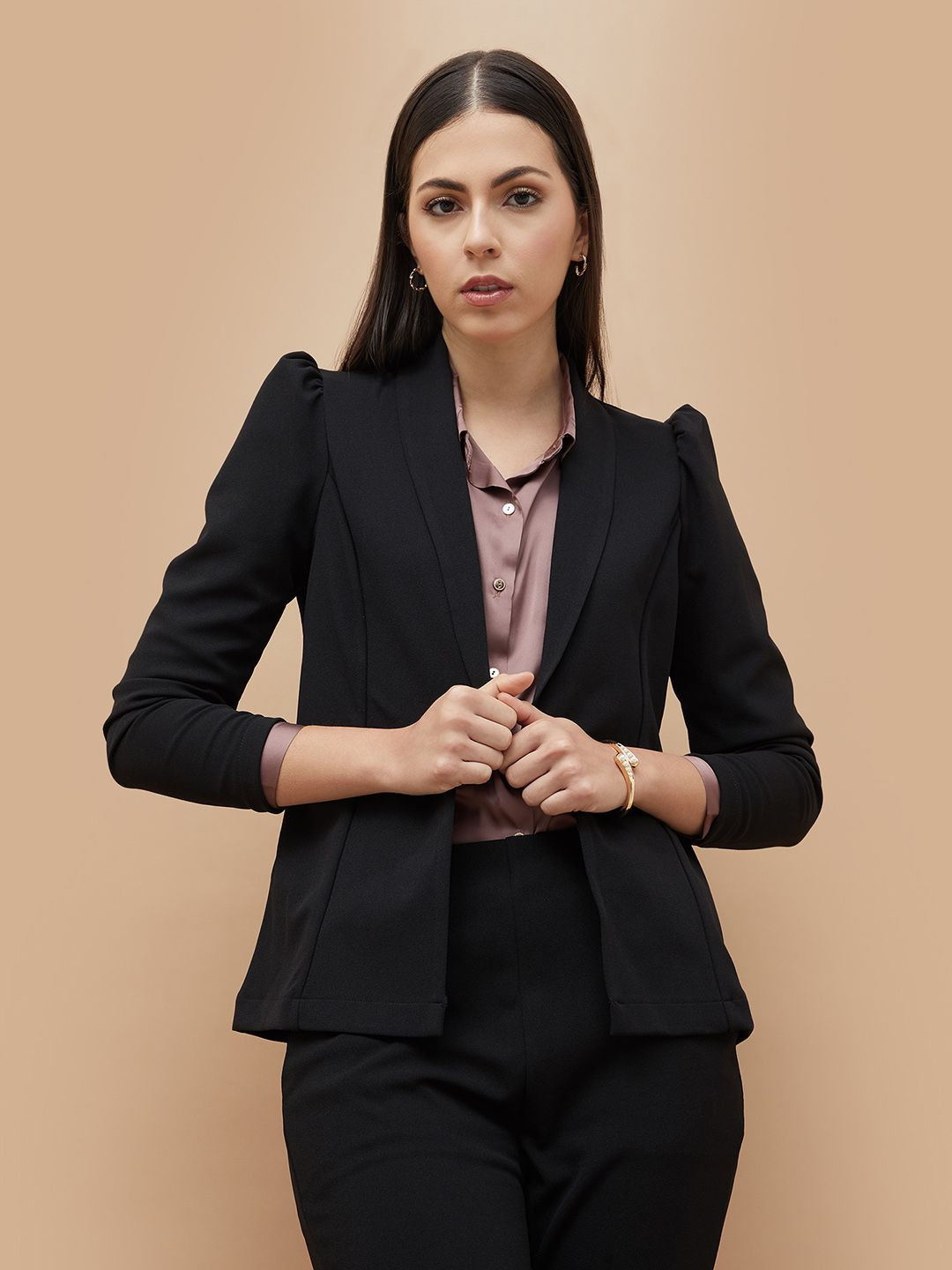 Buy CODE By Lifestyle Women Shawl Collar Solid Casual Tailored Jacket ...