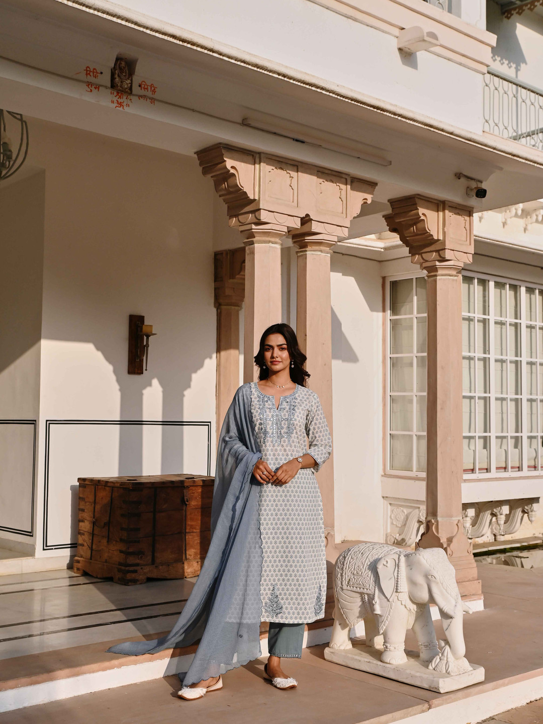 Buy KARAJ JAIPUR Floral Printed Regular Thread Work Pure Cotton ...