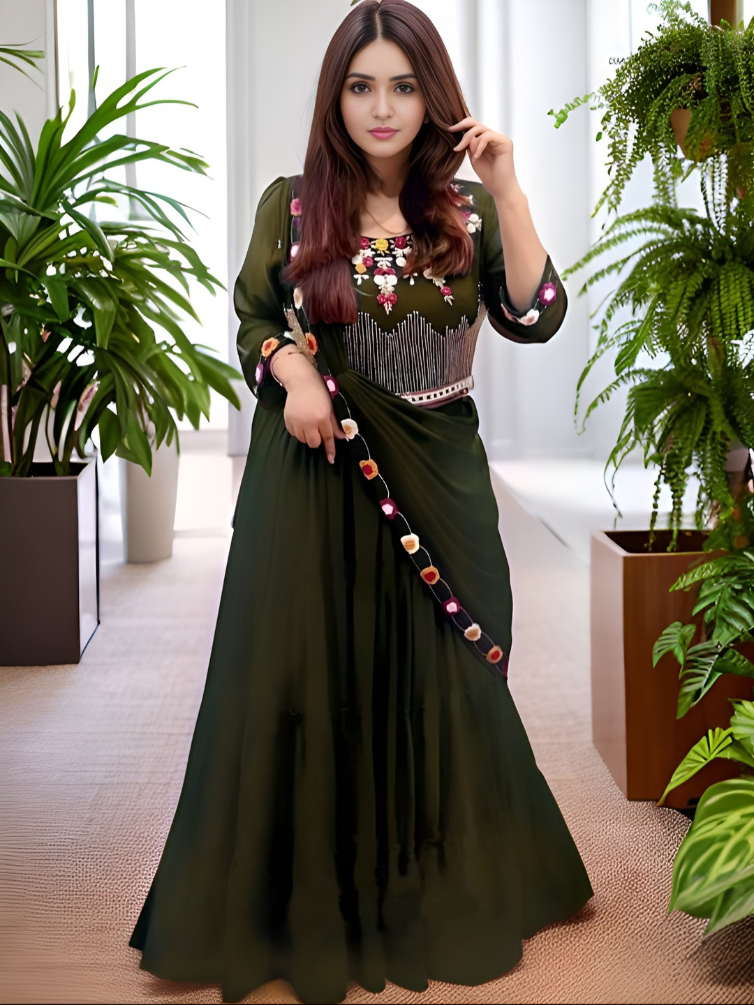 Buy MADHUR HAND WORK ART Thread Work Semi Stitched Lehenga & Unstitched ...