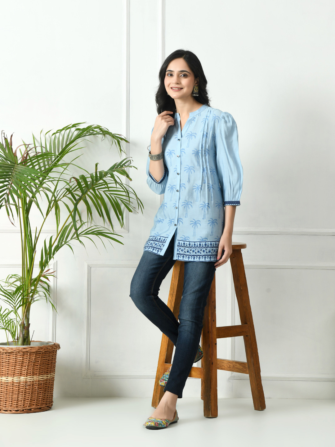 Buy MEESAN Modal Mandarin Collar Printed Tunic - Tunics for Women 29945971 | Myntra