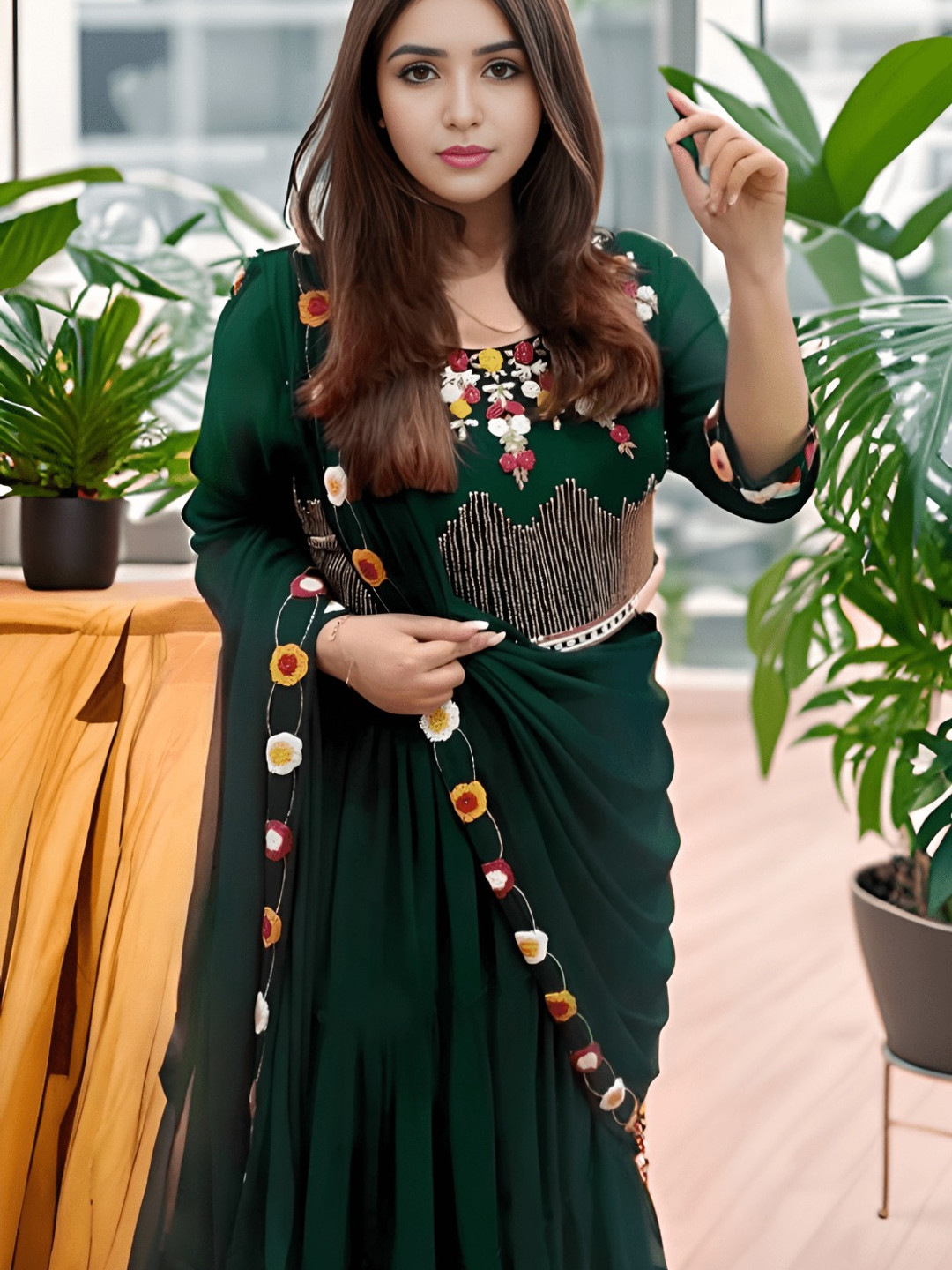 Buy MADHUR HAND WORK ART Thread Work Semi Stitched Lehenga & Unstitched ...