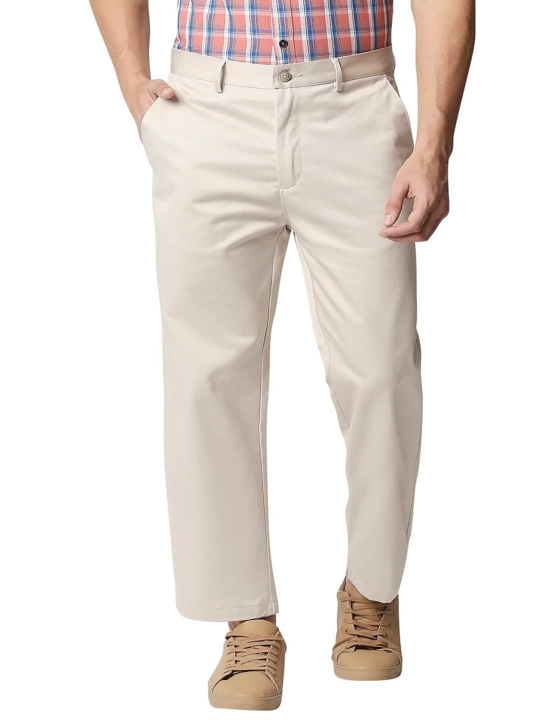 Buy Basics Men Comfort Relaxed Fit High Rise Chinos Trousers - Trousers ...