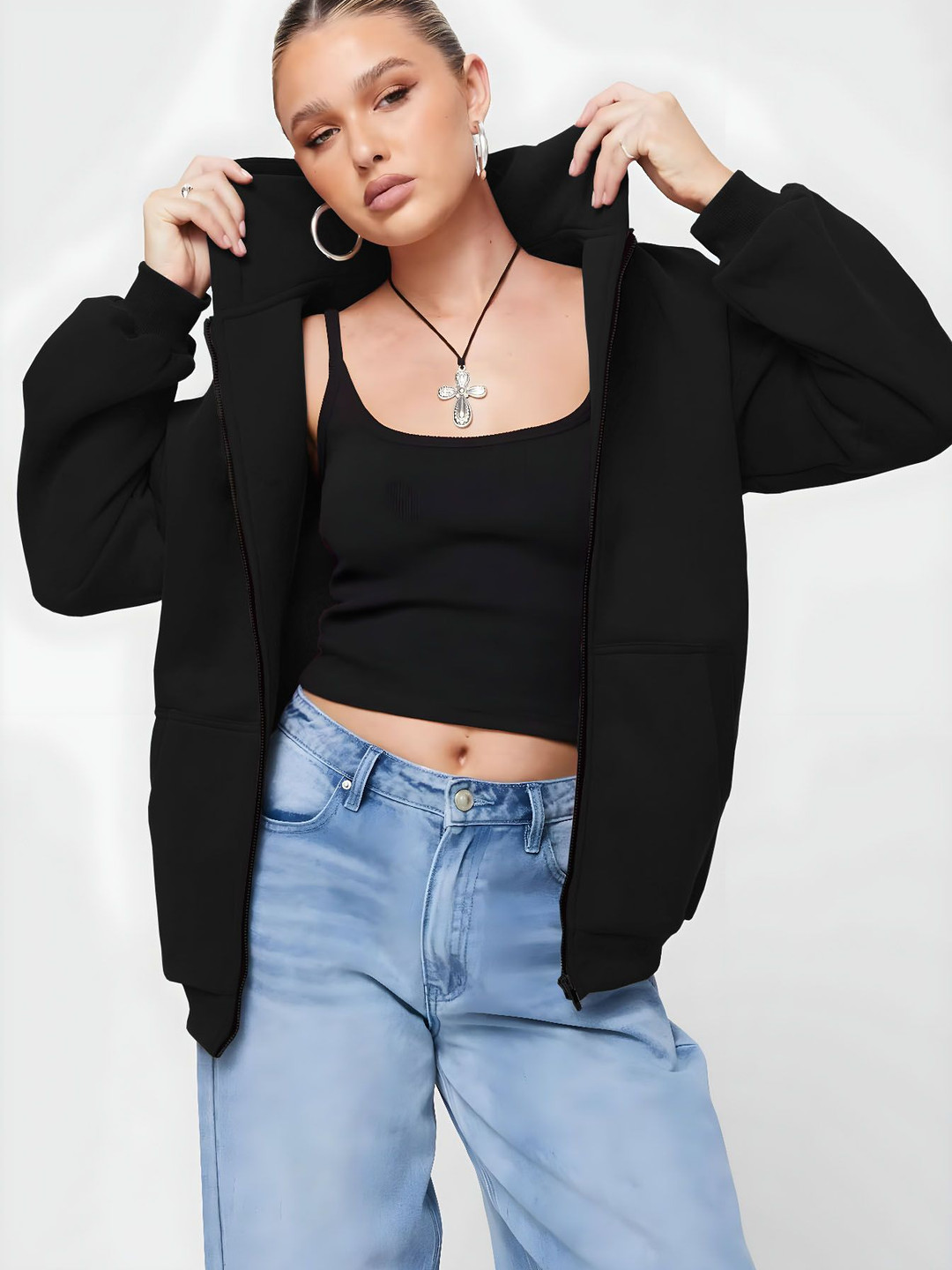 Buy LECOWAR Women Hooded Solid Fleece Casual Bomber Jacket - Jackets ...