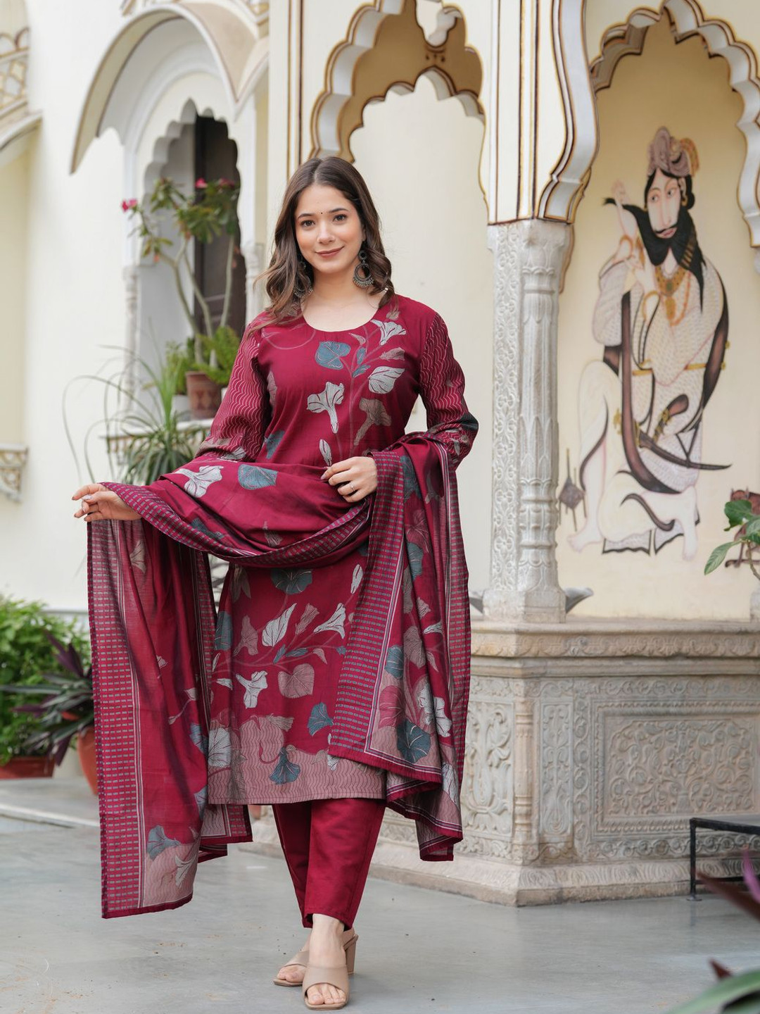 Buy Sitaram Designer Floral Printed Chanderi Silk Straight Kurta With ...