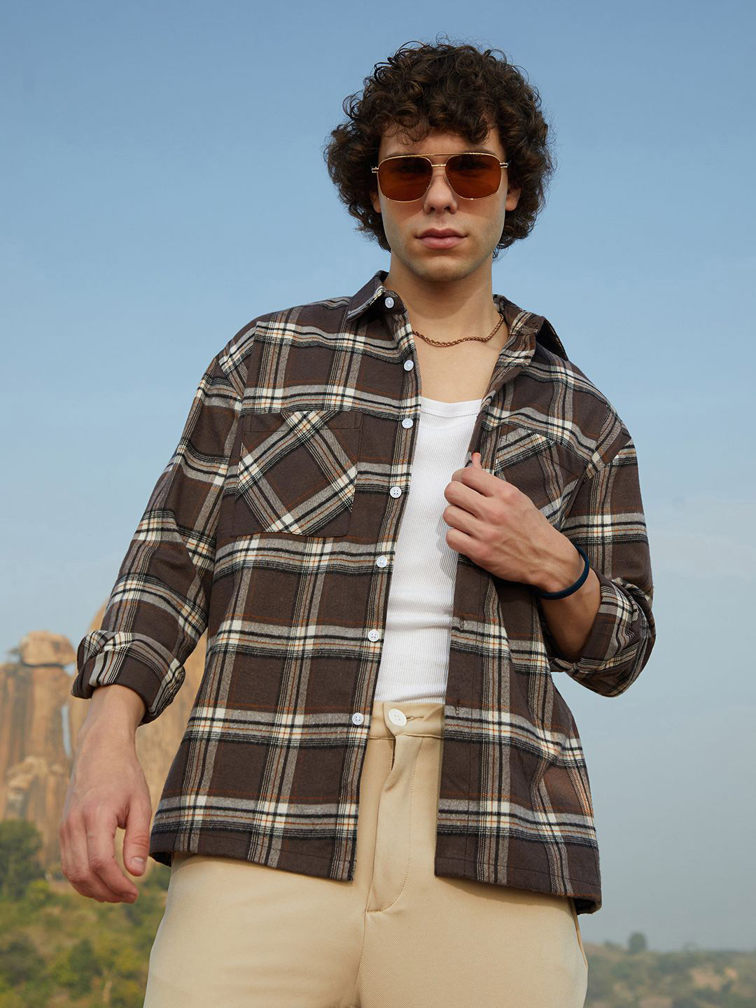 Buy Campus Sutra Men Tartan Checked Spread Collar Shacket - Shackets ...