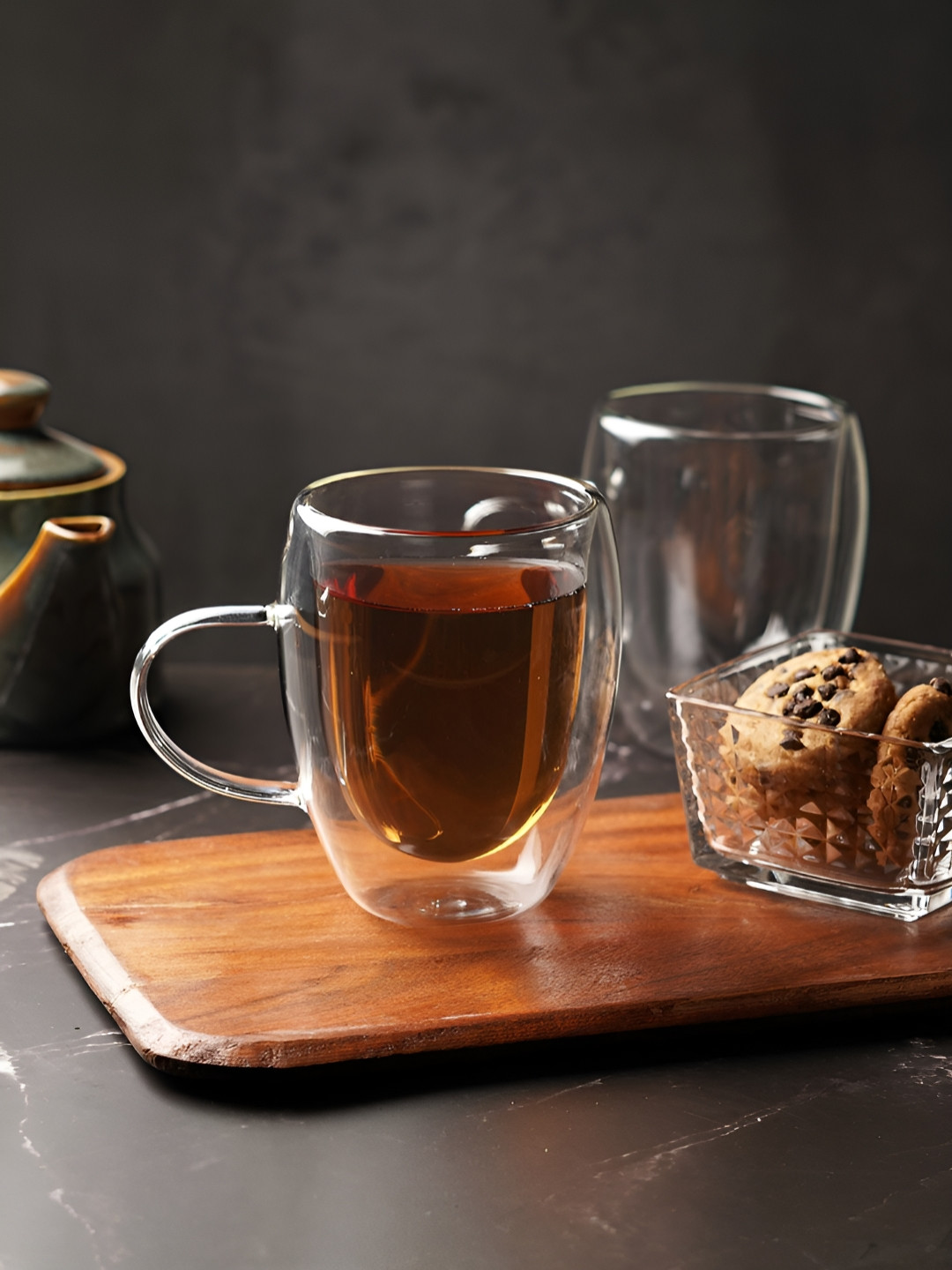Buy Ceradeco Transparent 2 Pieces Glass Double Wall Glossy Mugs 300 Ml ...