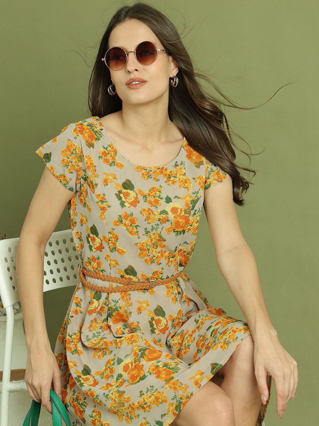 Buy La Zoire Women Floral Print Fit & Flare Dress With Belt - Dresses ...