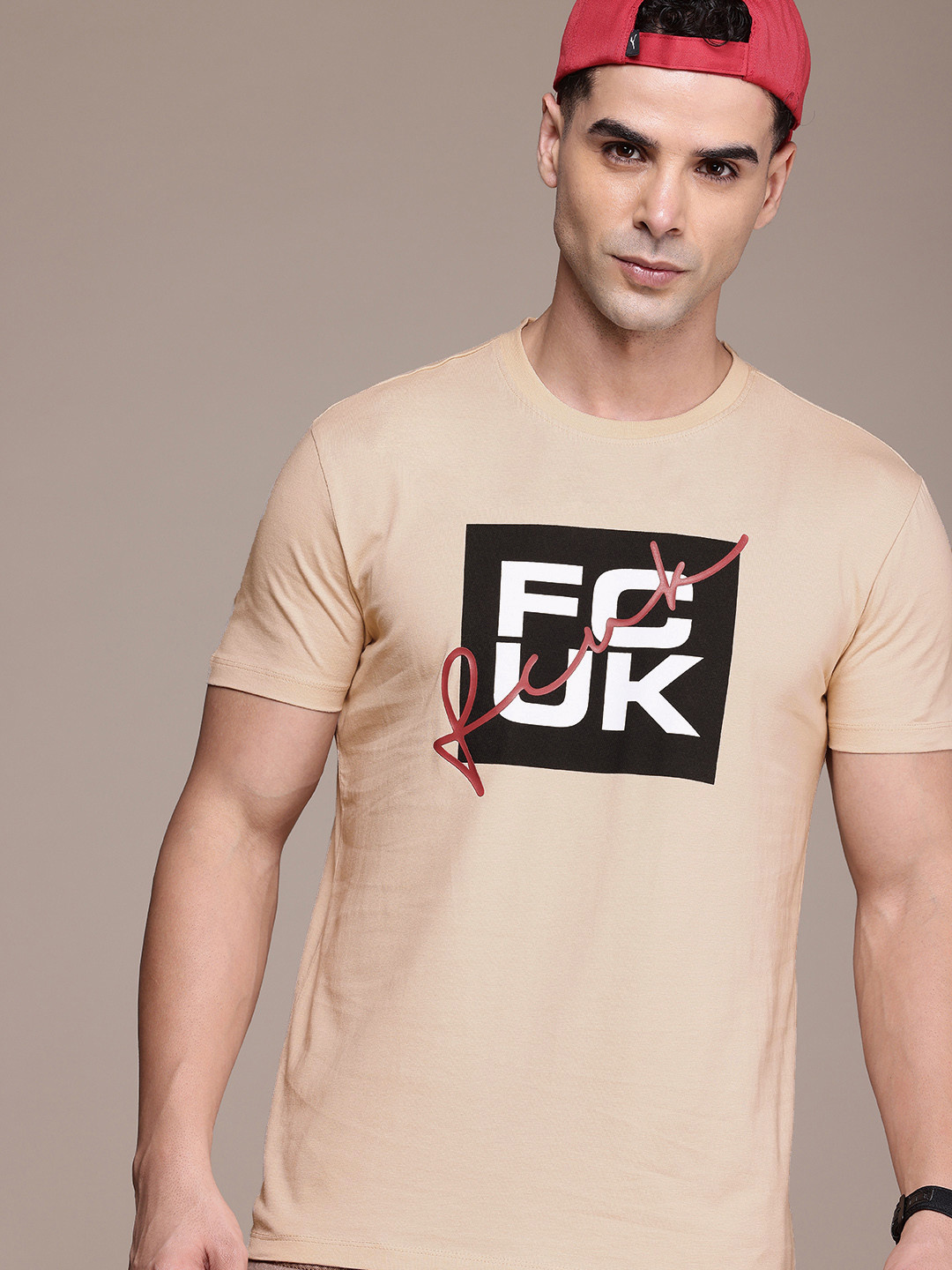 Buy FCUK Brand Logo Printed Pure Cotton T Shirt - Tshirts for Men ...