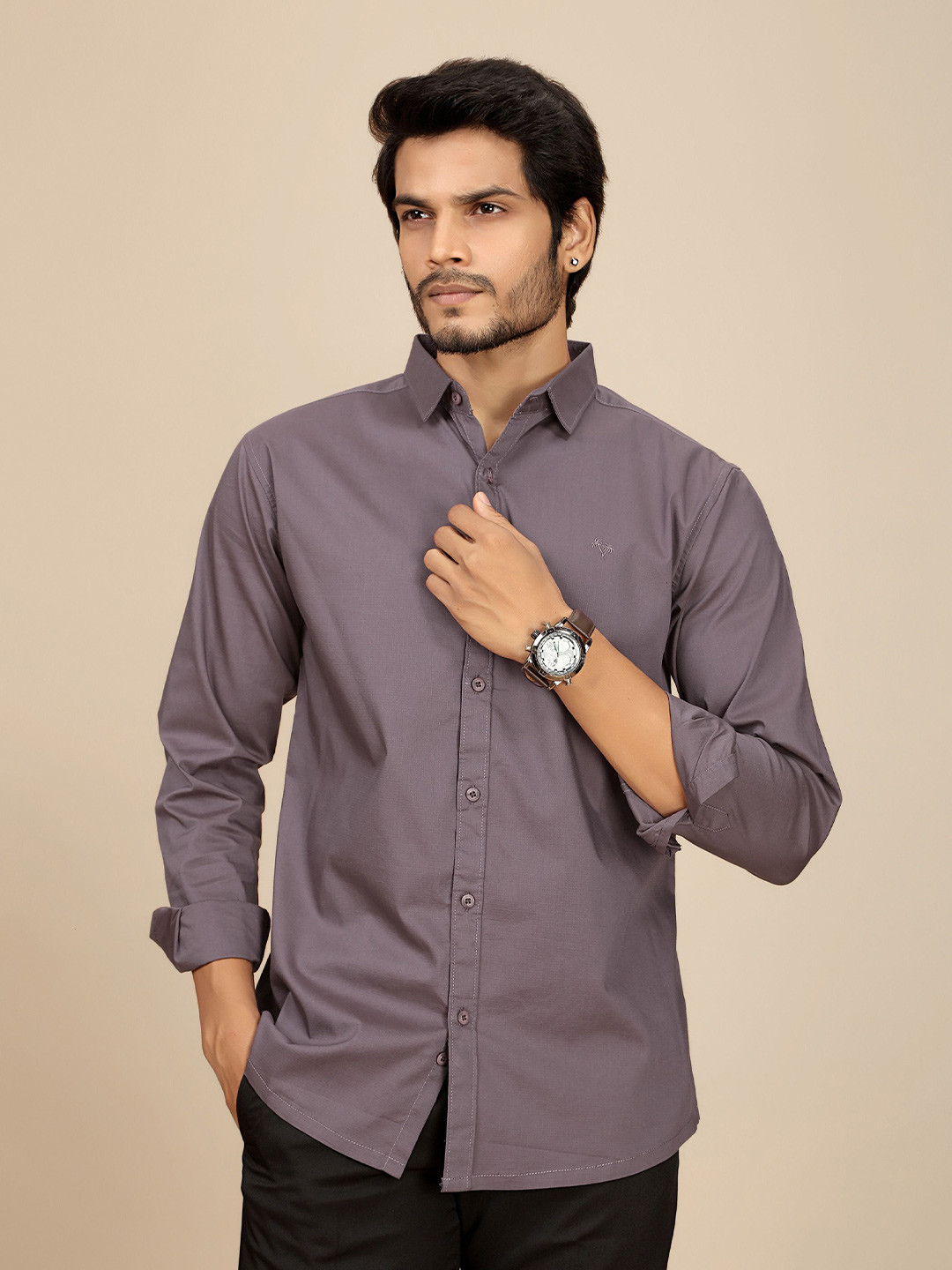 Buy JOSE N POSE Men Premium Tailored Fit Spread Collar Solid Cotton ...