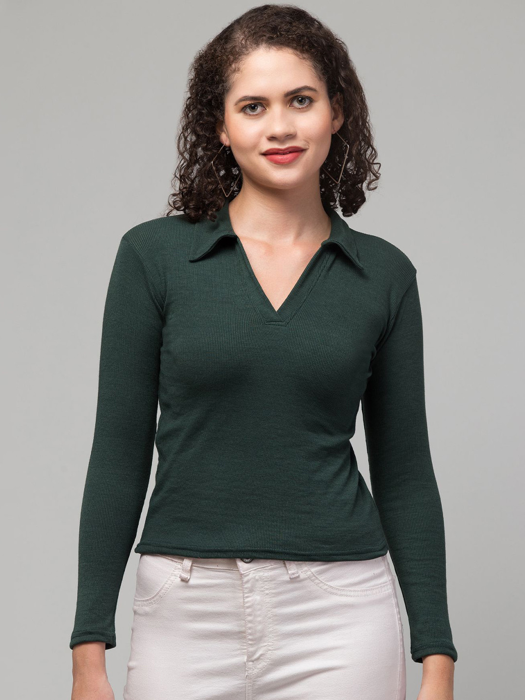 Buy STYLE PREZONE Shirt Collar Fitted Top - Tops for Women 32134021 ...