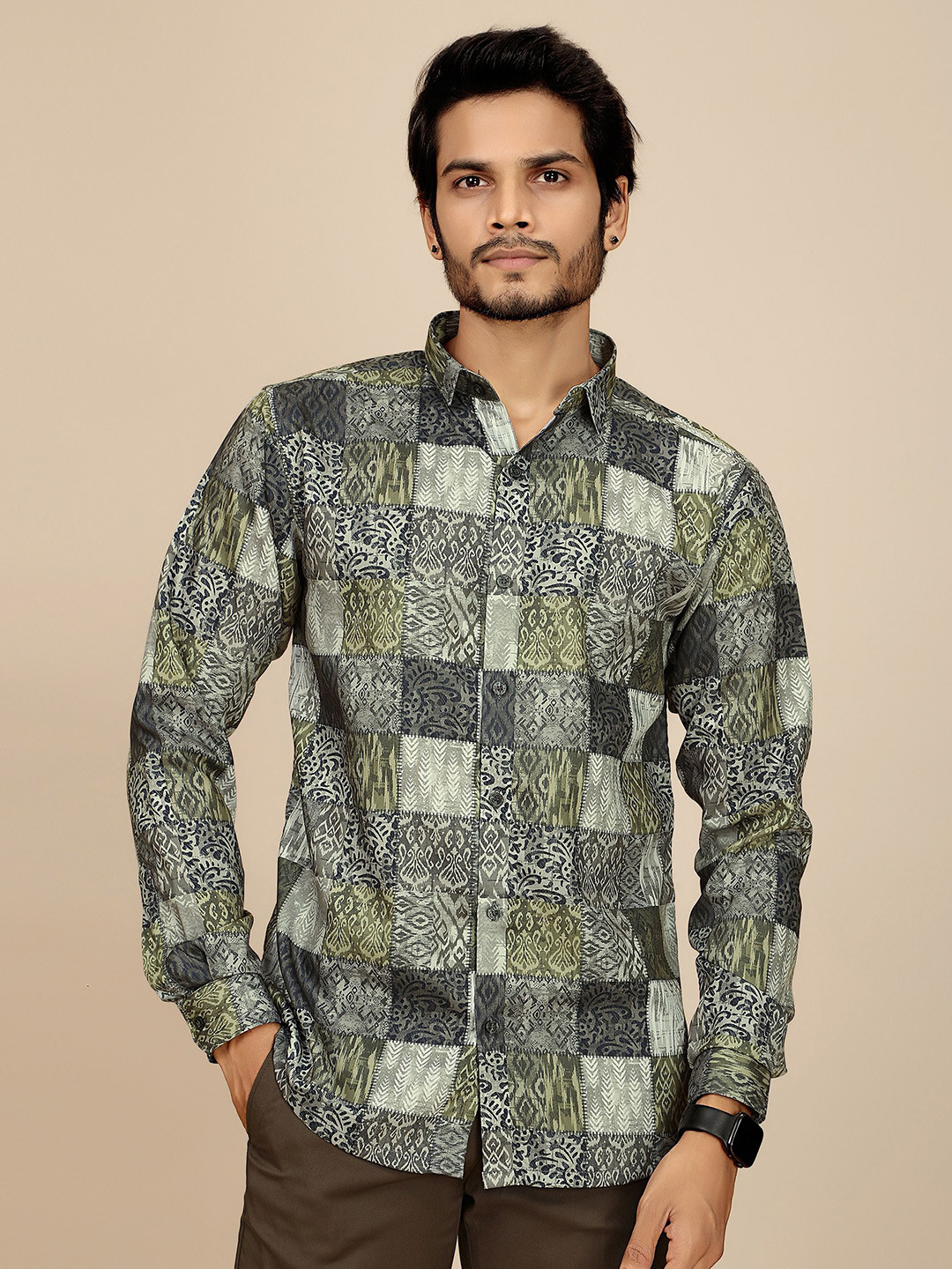 Buy JOSE N POSE Men Premium Tailored Fit Spread Collar Abstract Printed ...
